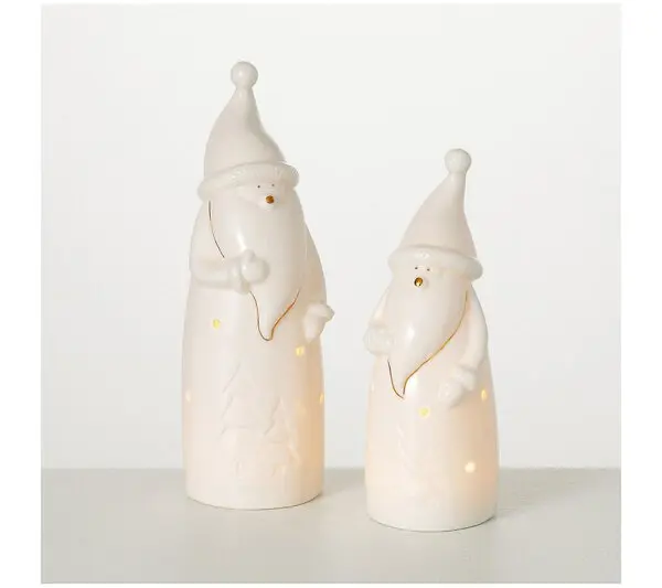 WHITEHURST The Co. S/2 Porcelain Lighted Santas W/forest Scen - One-color