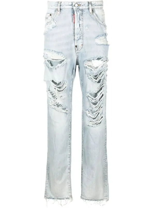 Dsquared2 Ripped Low-rise Straight-leg Jeans - Blue