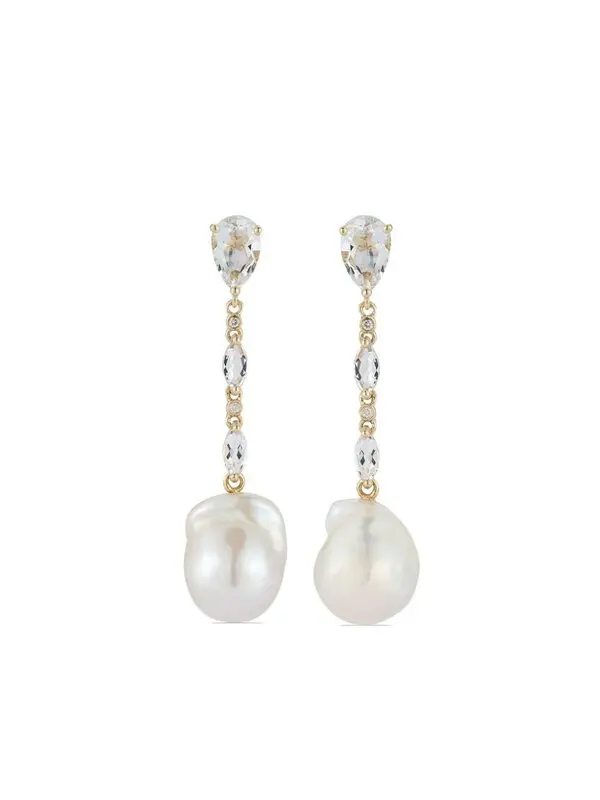 Mateo 14kt Yellow-gold Diamond And Pearl Drop Earrings - White