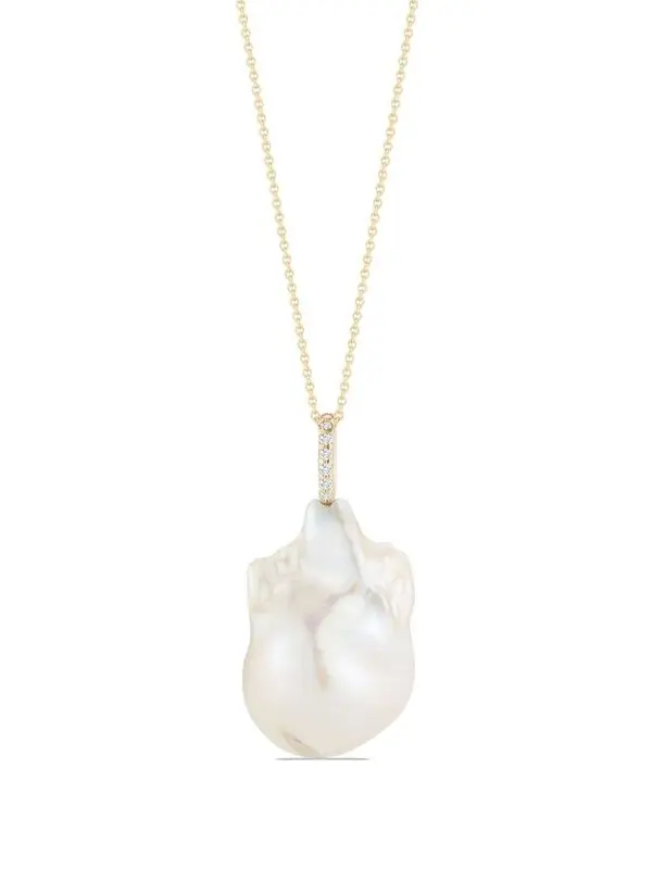 Mateo 14kt Yellow- Baroque Pearl And Diamond Necklace - Gold
