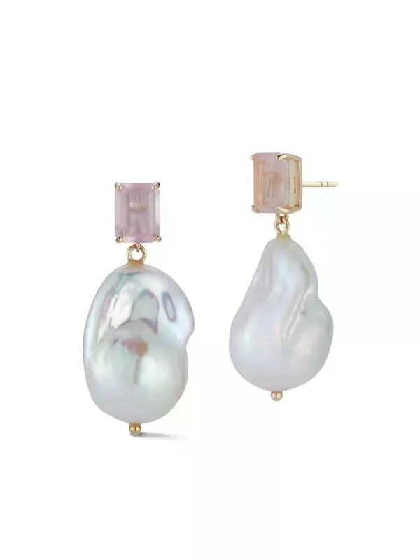 Mateo Rose Quartz And Pearl Drop Earrings