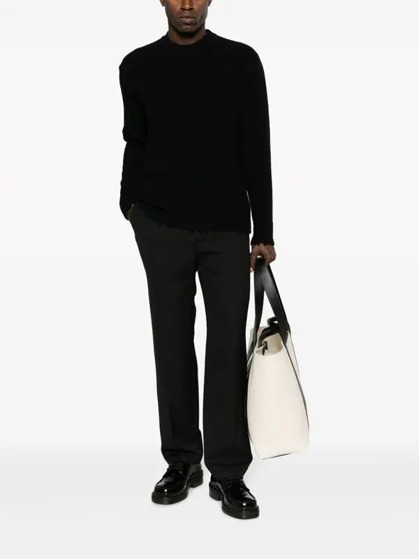 LANEUS Distressed Crew-neck Wool Jumper - Black