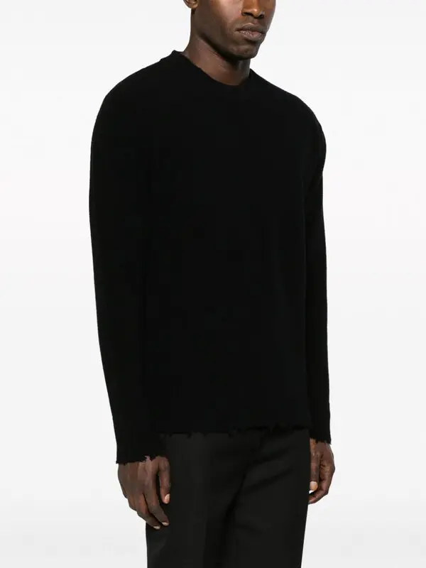 LANEUS Distressed Crew-neck Wool Jumper - Black