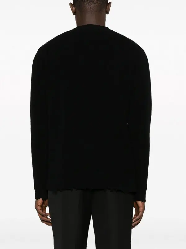 LANEUS Distressed Crew-neck Wool Jumper - Black