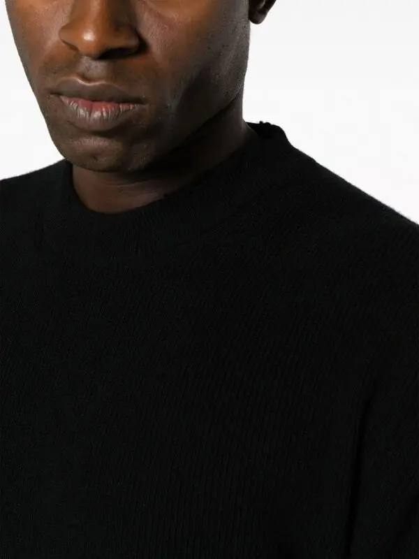 LANEUS Distressed Crew-neck Wool Jumper - Black