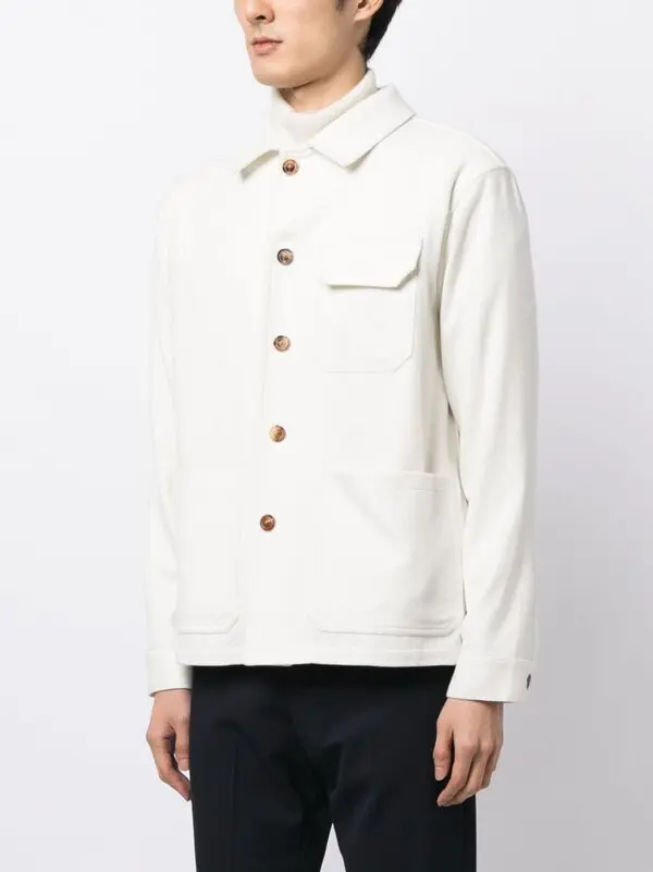 LARDINI Buttoned Cotton Shirt Jacket - White