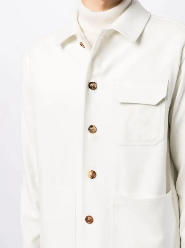 LARDINI Buttoned Cotton Shirt Jacket - White