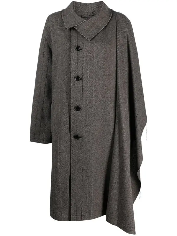 Y’s Herringbone-pattern Asymmetric Mid-length Coat
