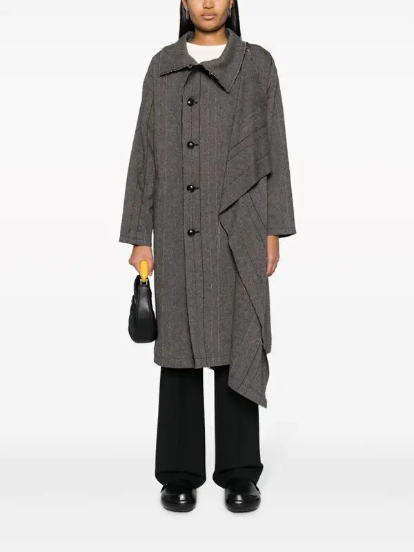 Y’s Herringbone-pattern Asymmetric Mid-length Coat