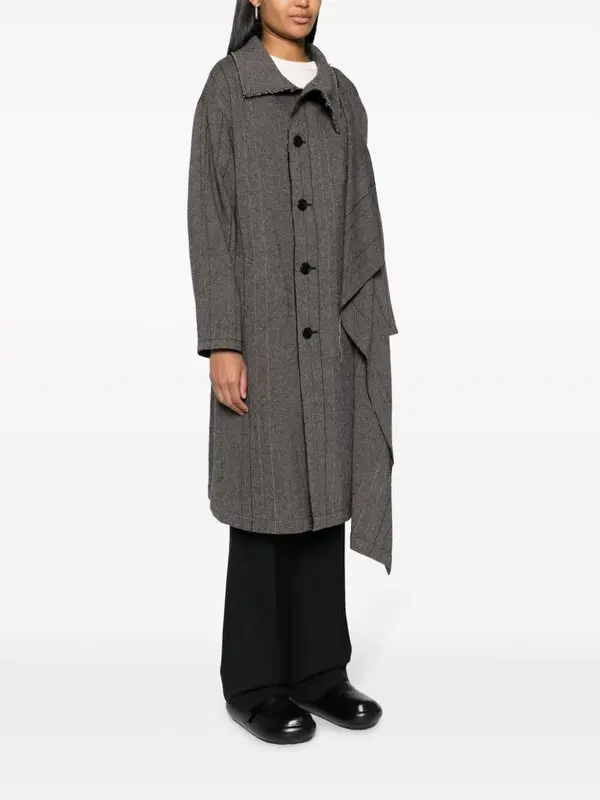 Y’s Herringbone-pattern Asymmetric Mid-length Coat