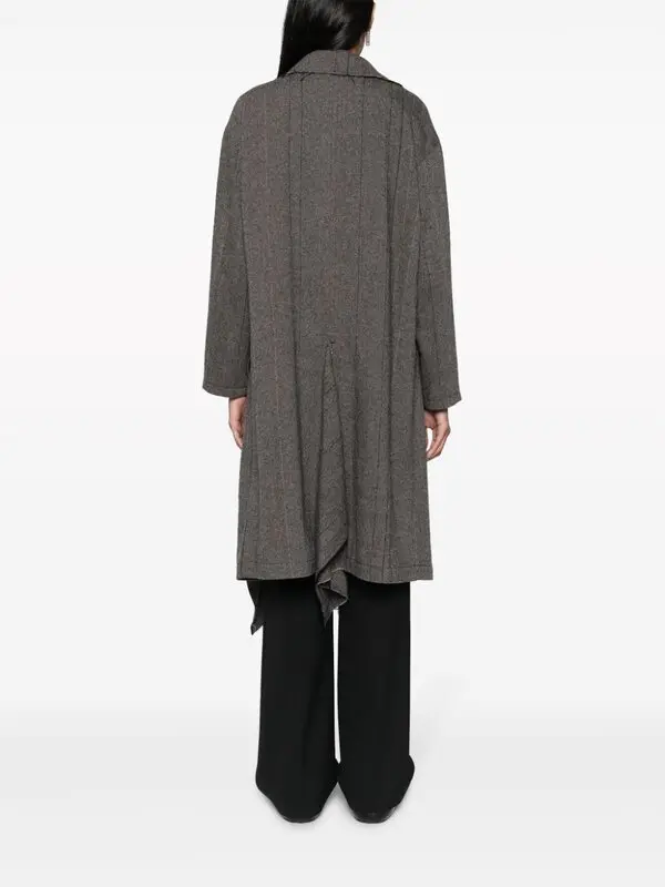 Y’s Herringbone-pattern Asymmetric Mid-length Coat