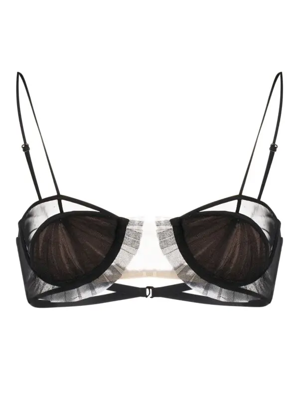 NENSI DOJAKA Panelled Semi-sheer Bra - Black
