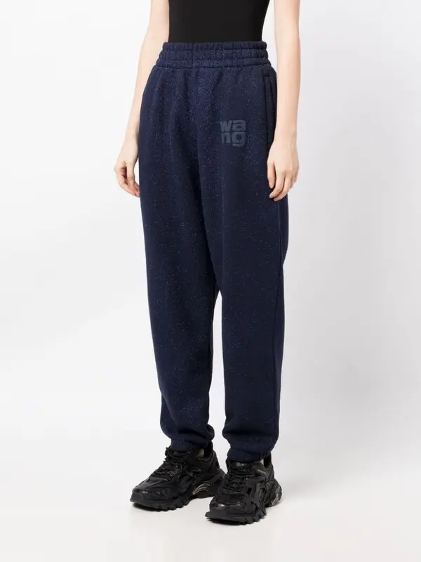 Alexander Wang Glitter-Effect Terry Track Pants In Blue - 68% Off