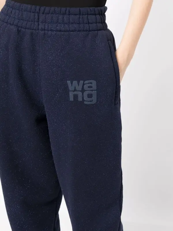 Alexander Wang Glitter-Effect Terry Track Pants In Blue - 68% Off