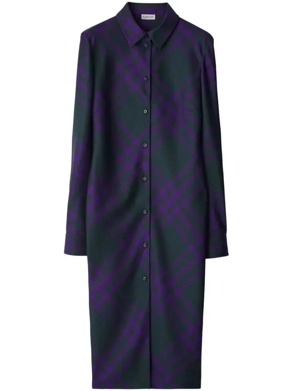 Burberry Checked Wool Shirtdress - Green