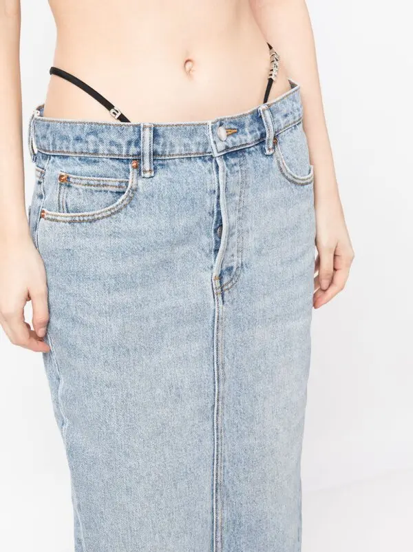 Alexander Wang Thong-strap Denim Midi Skirt