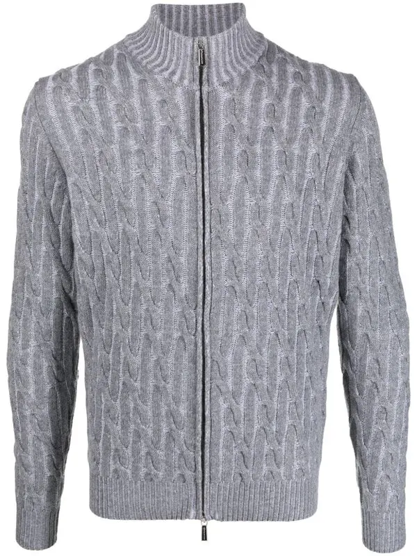 MOORER Cable-knit Wool-blend Cardigan - Grey