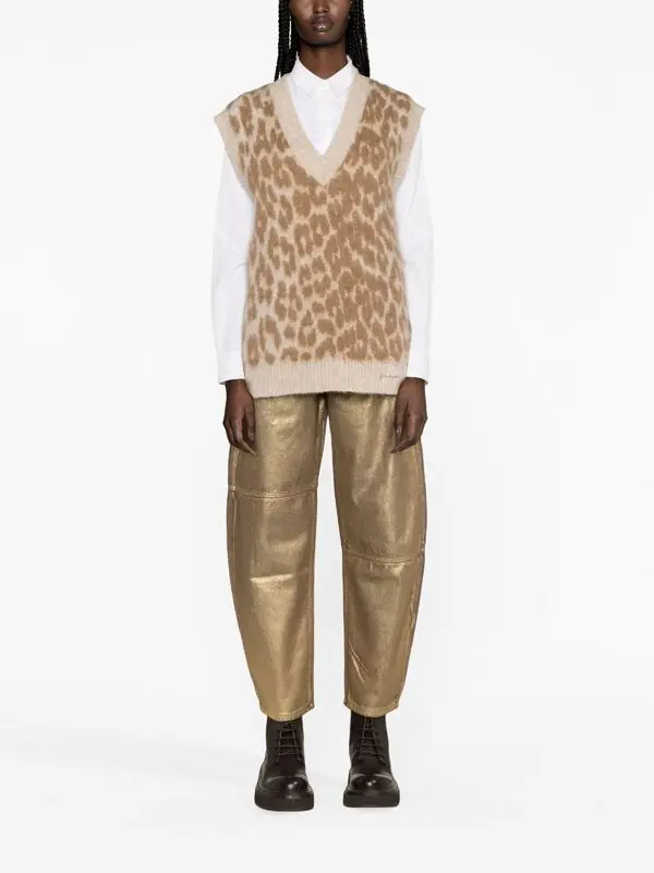GANNI Leopard-jacquard Vest - Neutrals