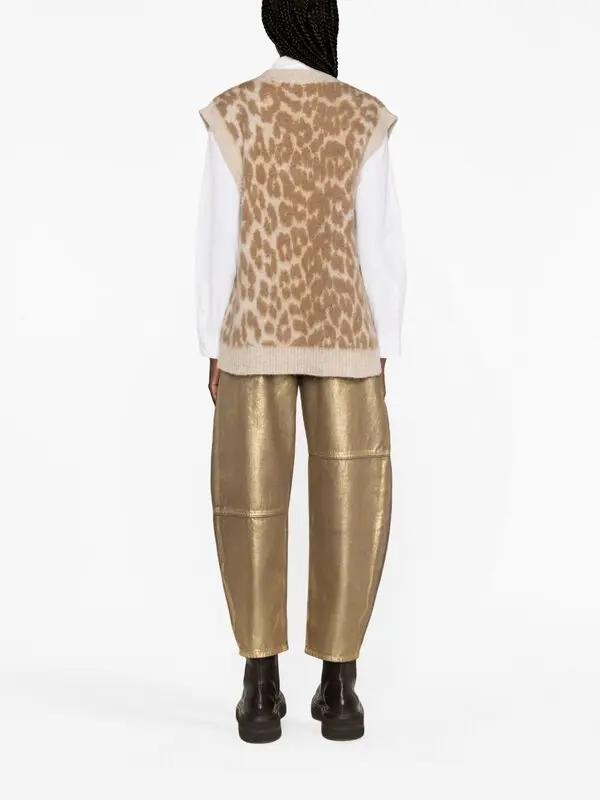 GANNI Leopard-jacquard Vest - Neutrals