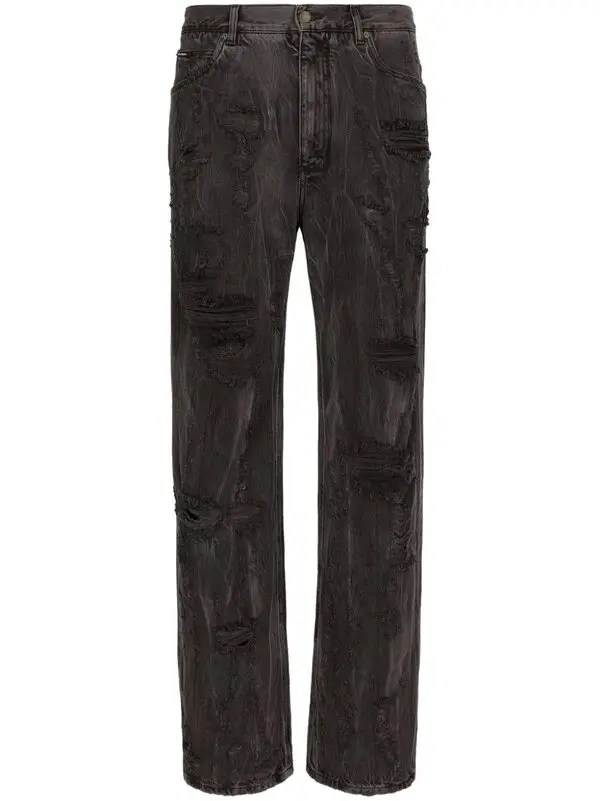 Dolce & Gabbana Distressed Straight-leg Jeans - Black