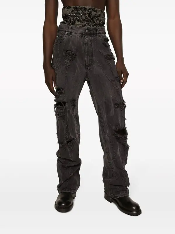Dolce & Gabbana Distressed Straight-leg Jeans - Black