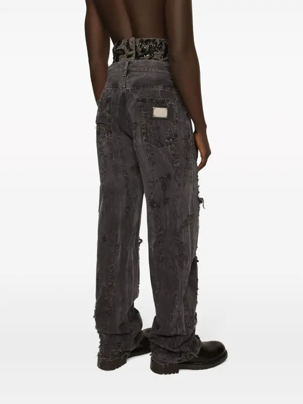 Dolce & Gabbana Distressed Straight-leg Jeans - Black