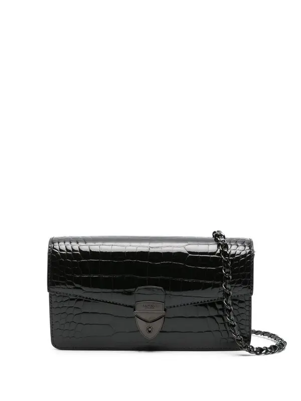 ASPINAL OF LONDON Mayfair Patent-leather Clutch - Black
