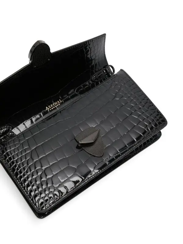ASPINAL OF LONDON Mayfair Patent-leather Clutch - Black