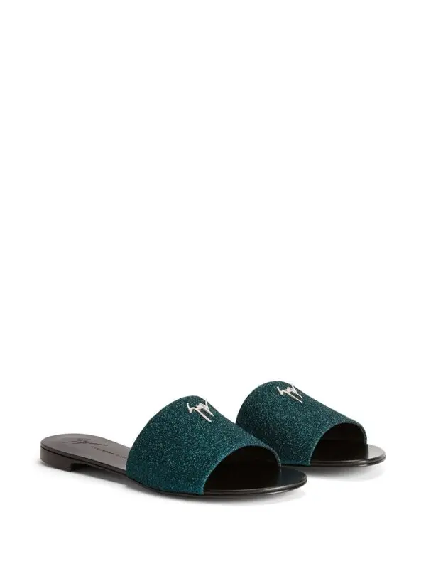 GIUSEPPE ZANOTTI Shirley Glitter Flat Sandals - Green