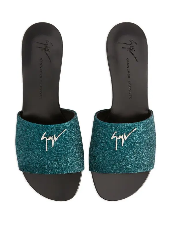 GIUSEPPE ZANOTTI Shirley Glitter Flat Sandals - Green