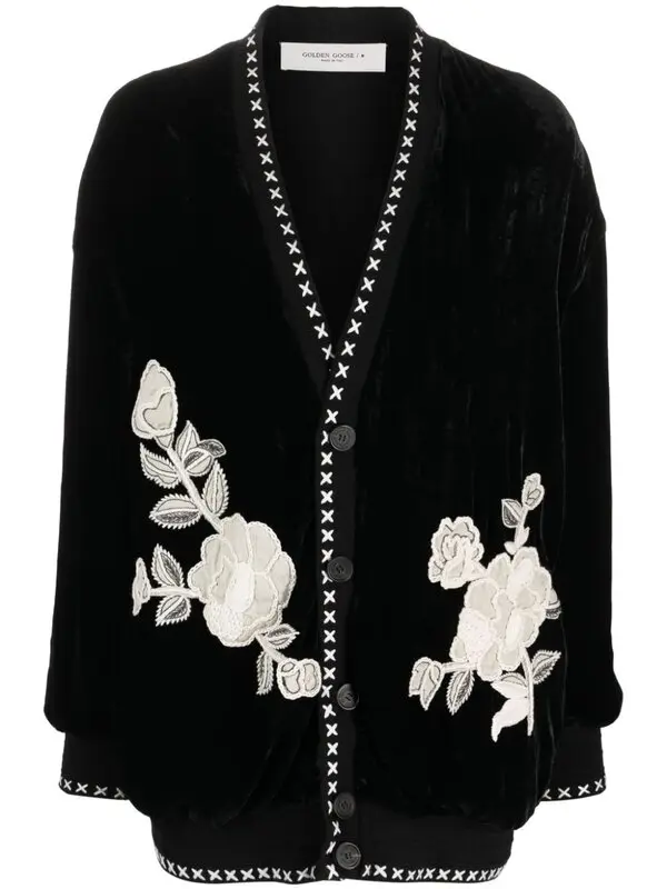 GOLDEN GOOSE Journey Embroidered Velvet Cardigan - Black