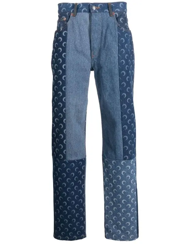 MARINE SERRE Regenerated Denim Slim-fit Jeans With Moonogram Pattern - Blue