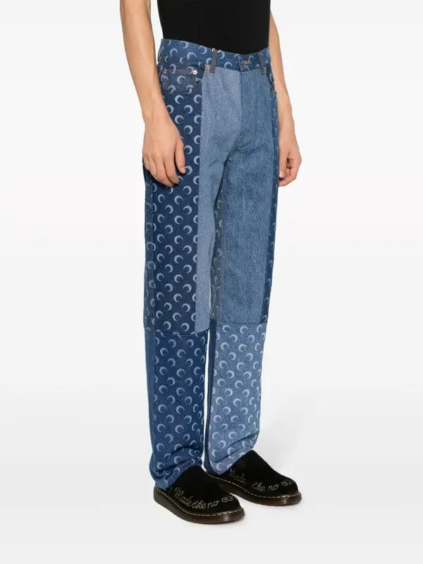 MARINE SERRE Regenerated Denim Slim-fit Jeans With Moonogram Pattern - Blue