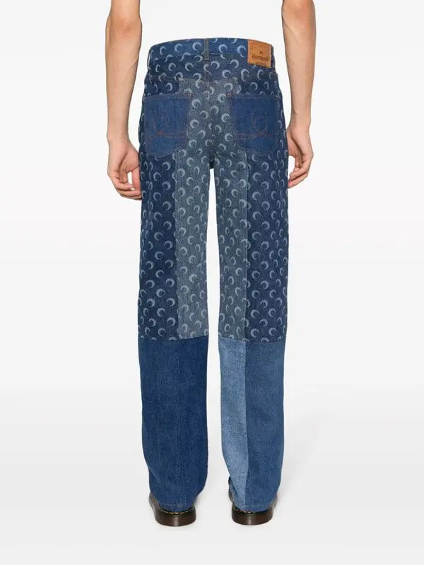 MARINE SERRE Regenerated Denim Slim-fit Jeans With Moonogram Pattern - Blue