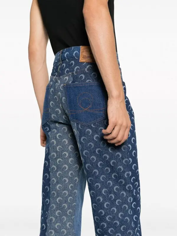 MARINE SERRE Regenerated Denim Slim-fit Jeans With Moonogram Pattern - Blue