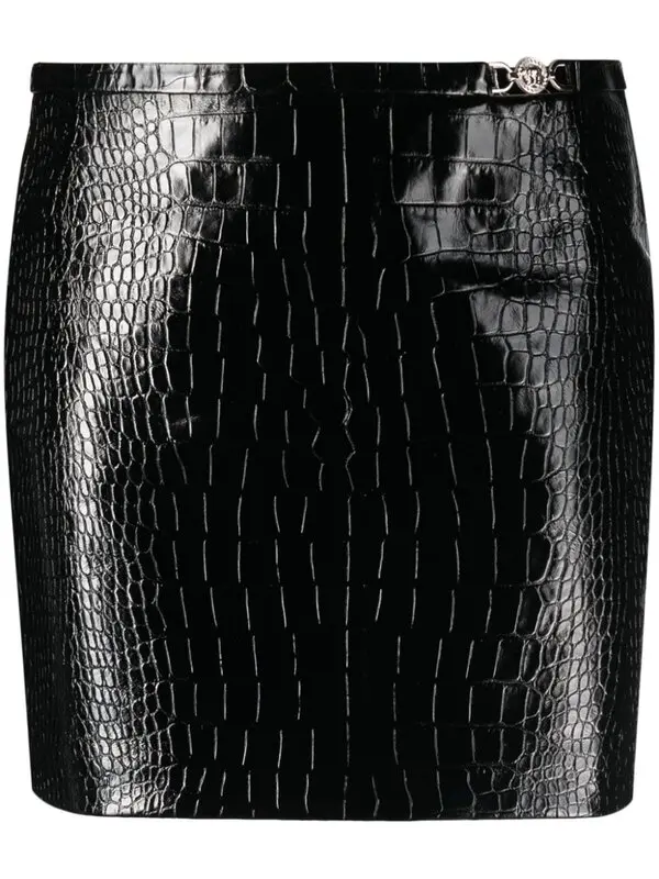 Versace Crocodile-effect Leather Miniskirt - Black