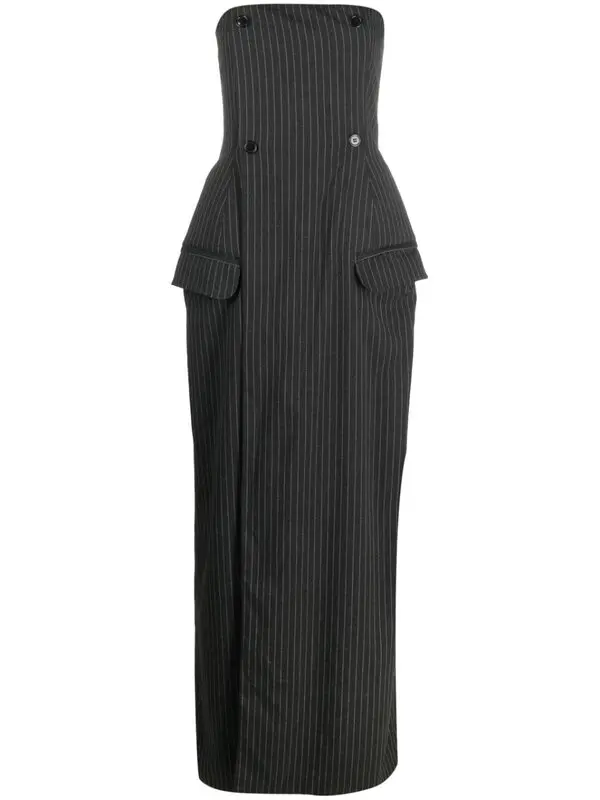 IOANA CIOLACU Pinstripe Bandeau Maxi Dress