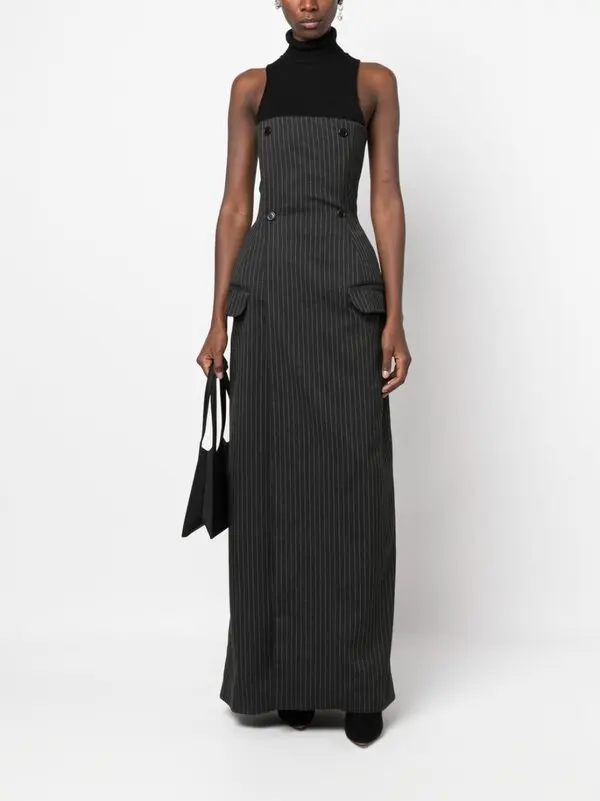 IOANA CIOLACU Pinstripe Bandeau Maxi Dress