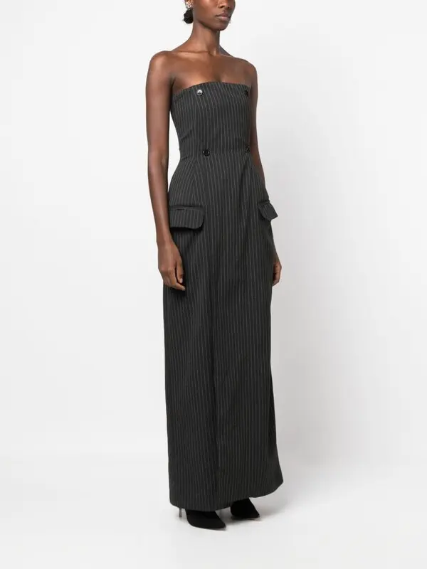 IOANA CIOLACU Pinstripe Bandeau Maxi Dress