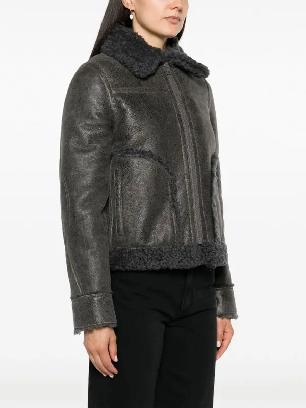 Zadig&Voltaire Kade Shearling-trim Leather Jacket - Grey