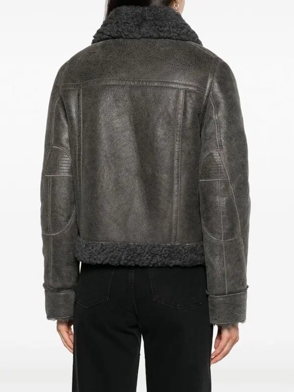 Zadig&Voltaire Kade Shearling-trim Leather Jacket - Grey