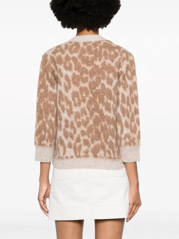 GANNI Leopard-jacquard V-neck Cardigan