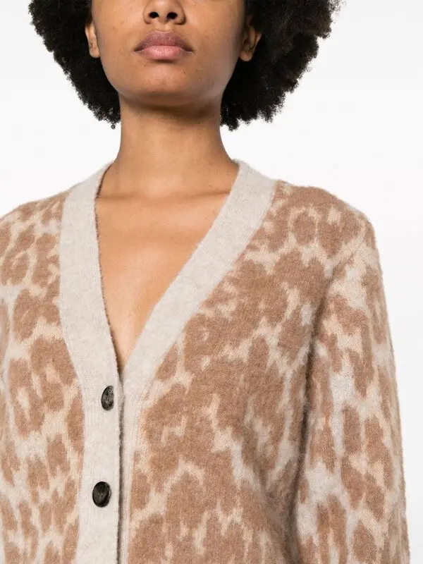 GANNI Leopard-jacquard V-neck Cardigan