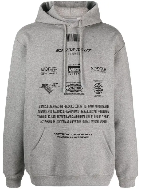 VTMNTS Movie Barcode Definition Cotton Hoodie - Grey