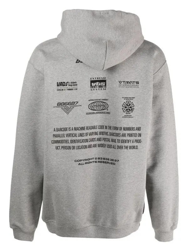 VTMNTS Movie Barcode Definition Cotton Hoodie - Grey