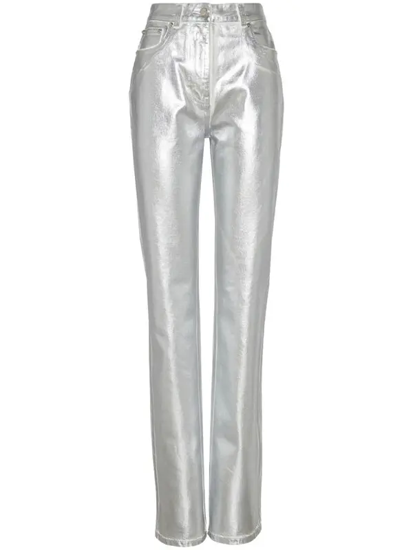 FERRAGAMO Laminated-finish Straight-leg Trousers - Silver
