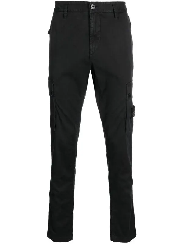Stone Island Compass-motif Tapered Trousers - Black