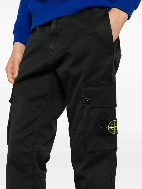Stone Island Compass-motif Tapered Trousers - Black