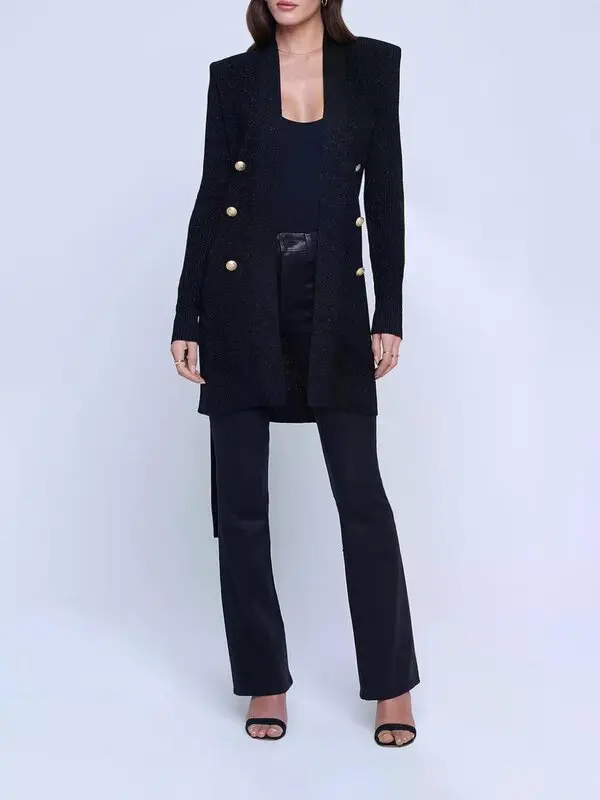 L'Agence Metallic-threading Belted Cardigan - Black
