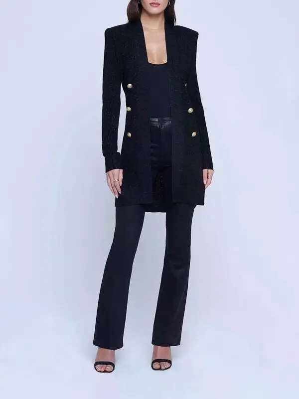 L'Agence Metallic-threading Belted Cardigan - Black